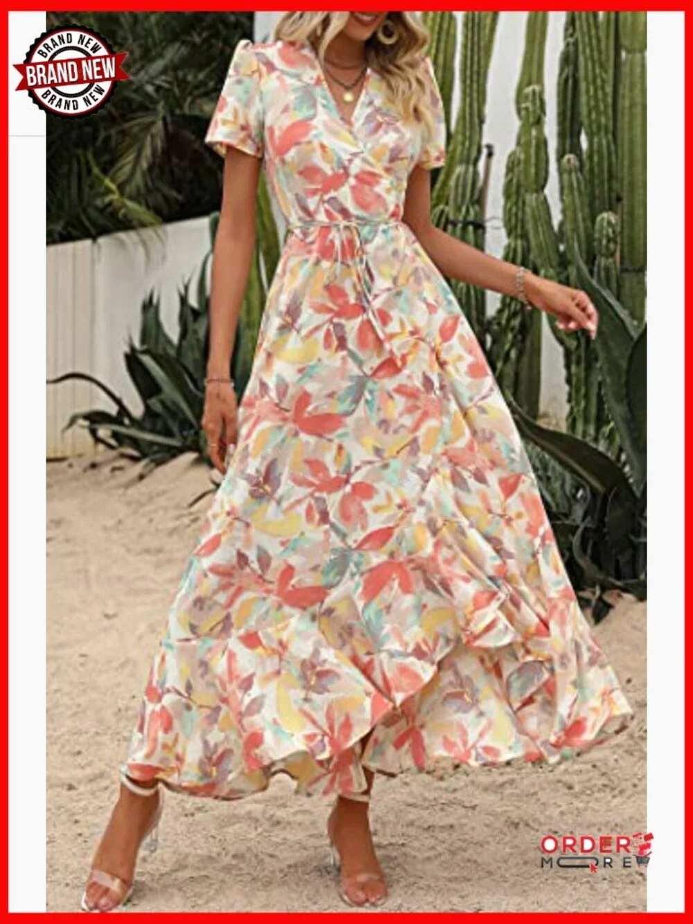 Dresses | Boho Floral Maxi Dress Short Sleeve Wrap V Neck Flowy Long ...